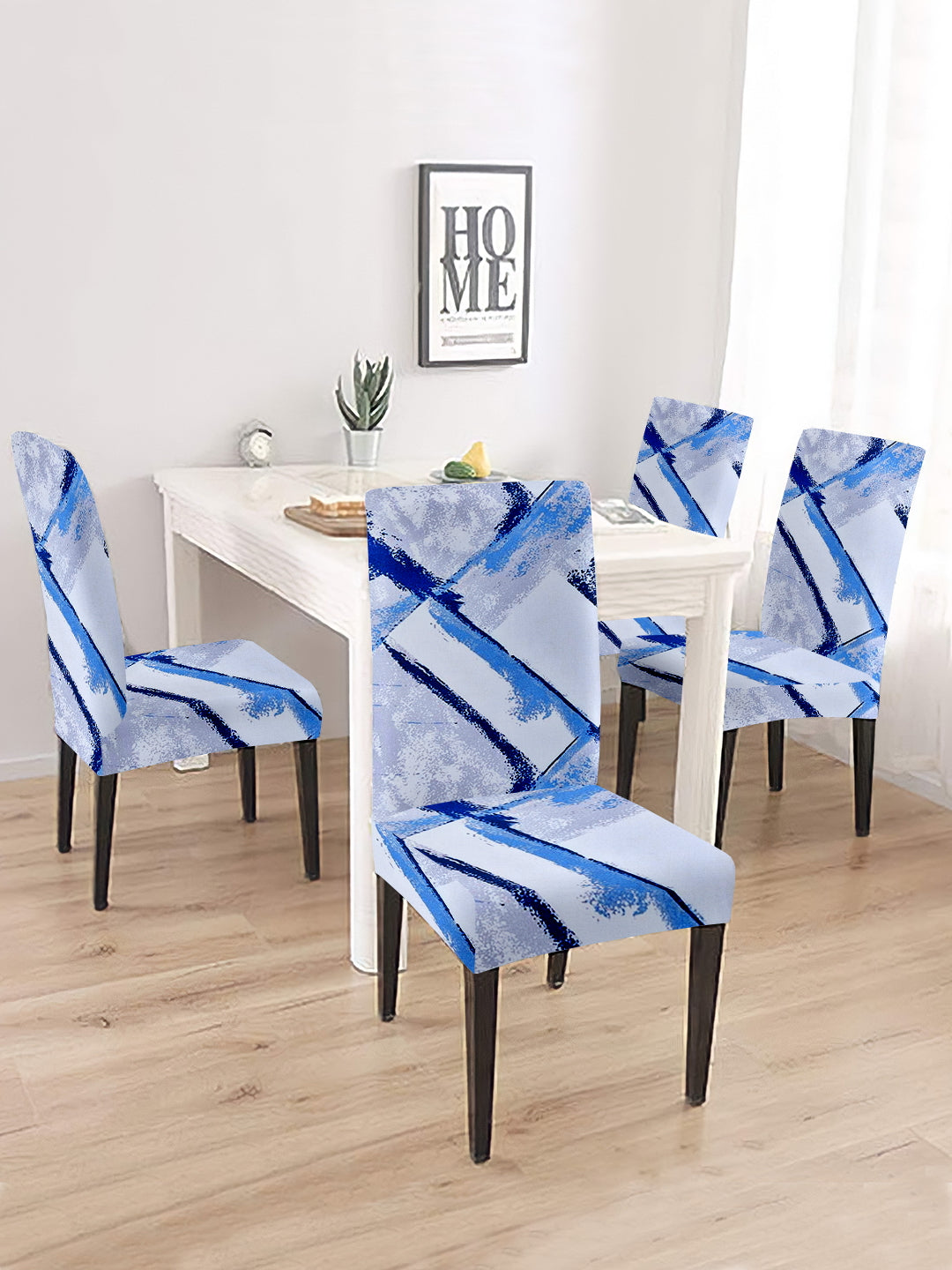 Elastic Geometric Printed Non-Slip Dining Chair Covers Set of 4 - Blue ...