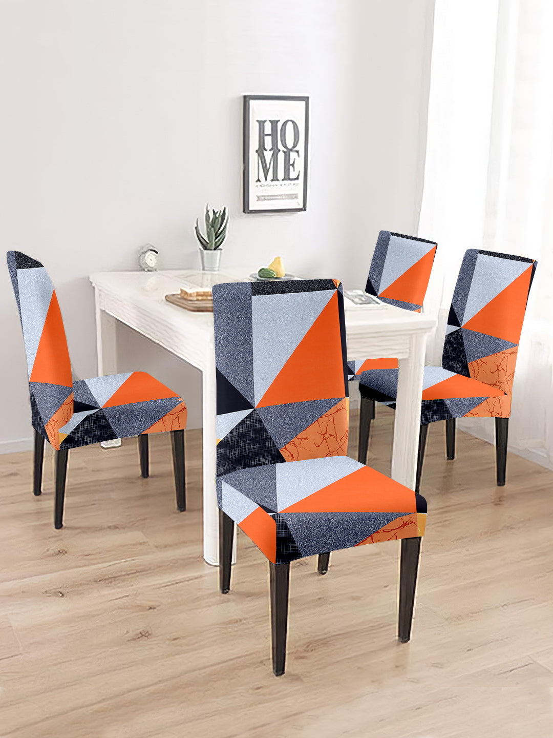 Elastic Geometric Printed Non-Slip Dining Chair Covers Set of 4- Orang ...