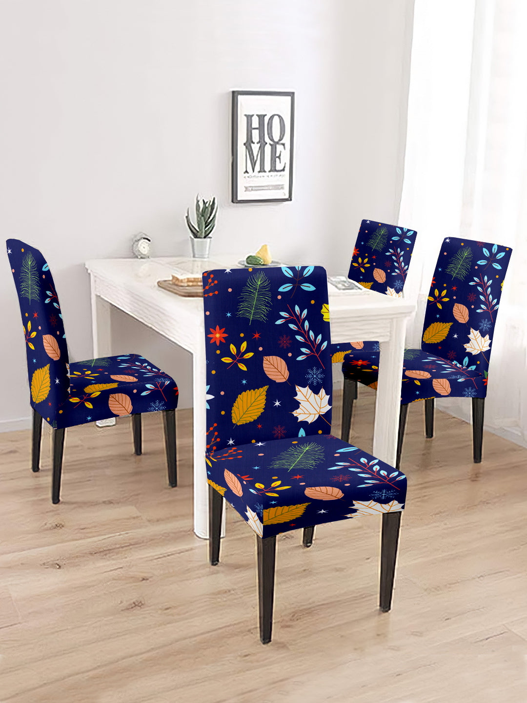 Stretchable DiningPrinted Chair Cover Set-4 Navy Blue – CORTINA