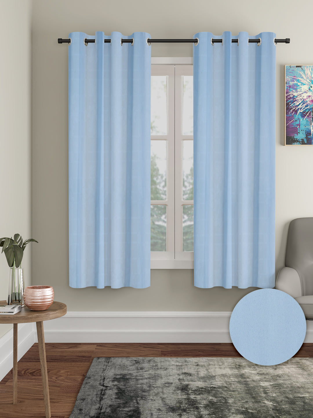Pack of 2 Polyester Blackout Solid Window Curtains- Blue – CORTINA