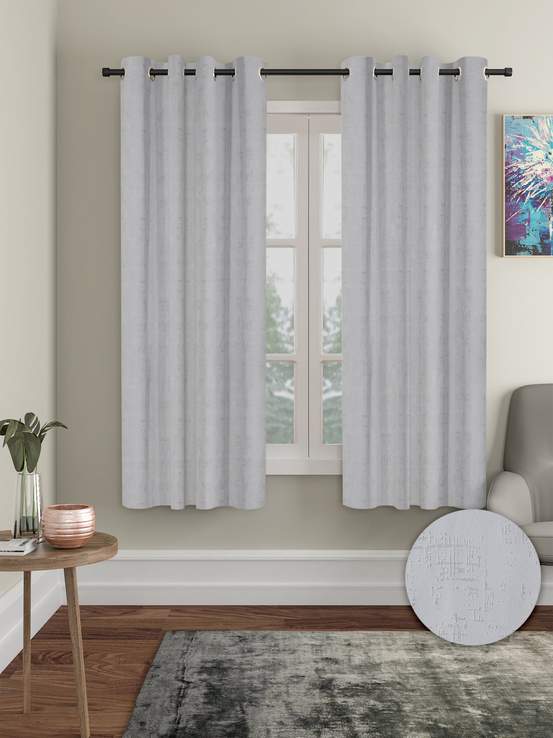 Pack of 2 Polyester Blackout Emboss Window Curtains- Light Grey – CORTINA