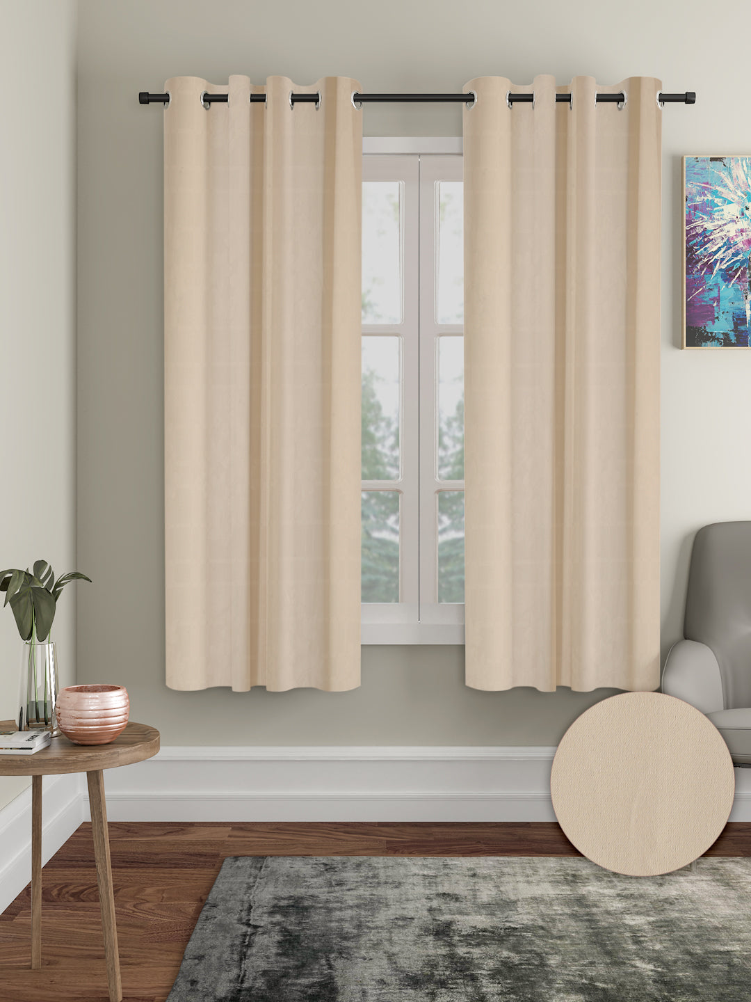 Pack of 2 Polyester Blackout Solid Window Curtains- Beige – CORTINA