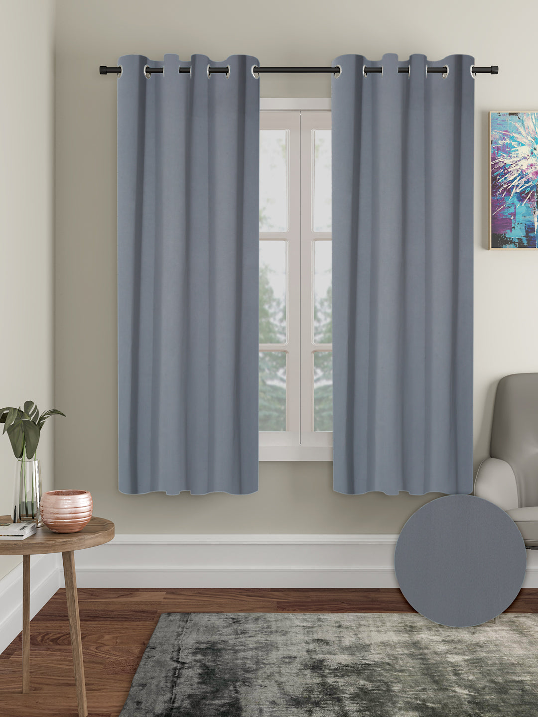 Pack of 2 Polyester Blackout Solid Window Curtains- Dark Grey – CORTINA